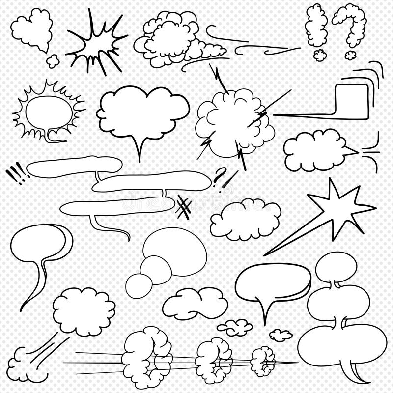 Comic Text Clouds in Pop Art Style, Set, Hand Drawn, Vector Stock ...