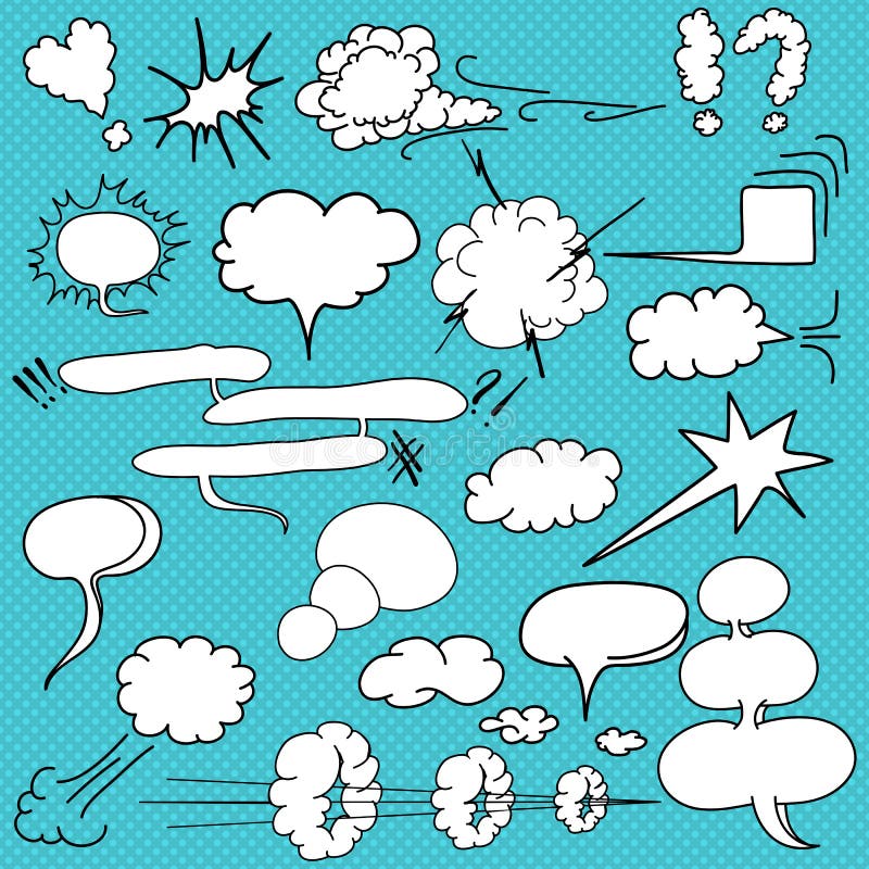 Comic Text Clouds in Pop Art Style, Set, Hand Drawn, Vector Stock ...