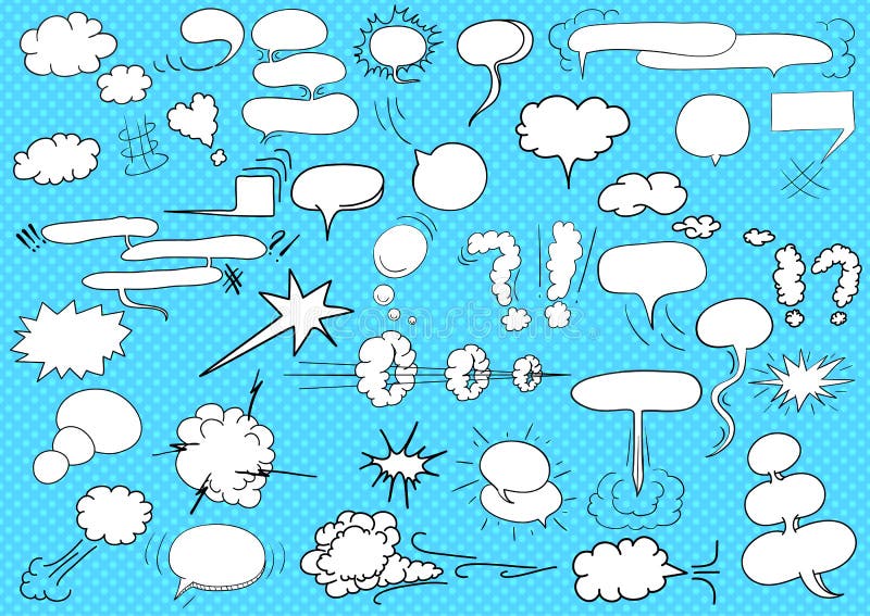 Comic Text Clouds in Pop Art Style, Set, Hand Drawn, Vector Stock ...