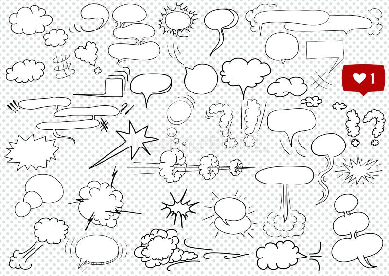 Comic Text Clouds in Pop Art Style, Set, Hand Drawn, Vector Stock ...