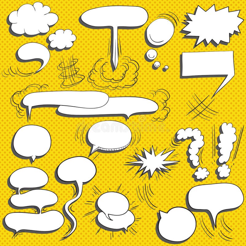 Comic Text Clouds in Pop Art Style, Set, Hand Drawn, Vector Ill Stock ...