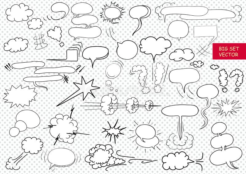 Comic Text Clouds in Pop Art Style, Set, Hand Drawn, Vector Ill Stock ...