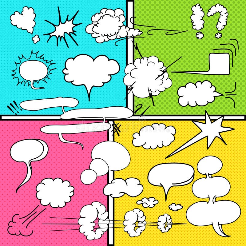 Comic Text Clouds in Pop Art Style, Set, Hand Drawn, Vector Ill Stock ...