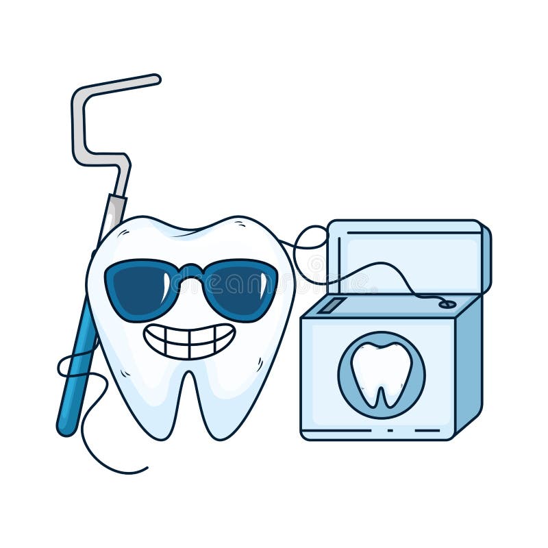 Comic Tooth with Dental Floss Kawaii Character Stock Vector ...