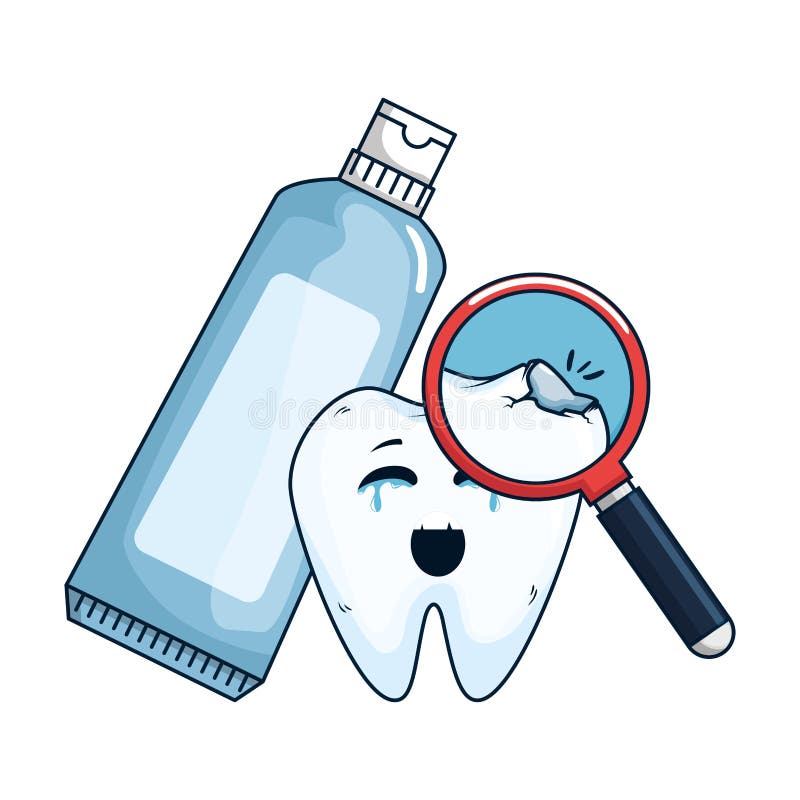 Comic Tooth with Toothpaste and Magnifying Glass Stock Vector ...
