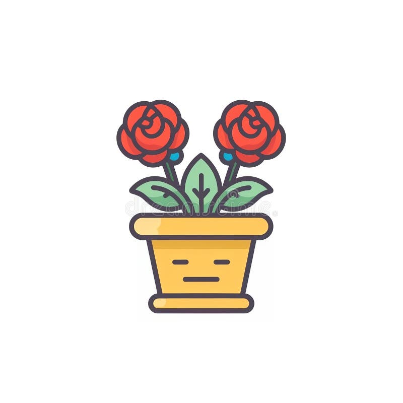 Comic Vector Pot of Roses. Generative AI Stock Illustration ...