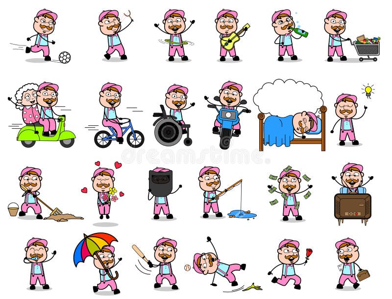 Comic Vendor Character - Set of Concepts Vector Illustrations Stock ...