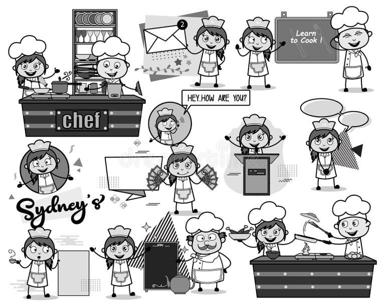 Comic Waitress Retro Character - Various Concepts Vector Illustrations ...