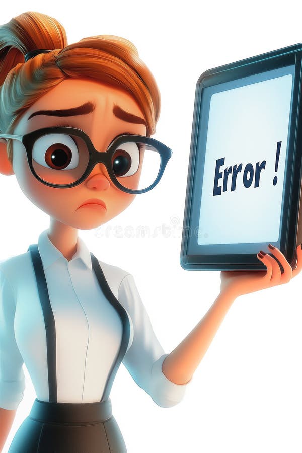 Comic of a Woman with a Pad Showing "Error Stock Illustration ...