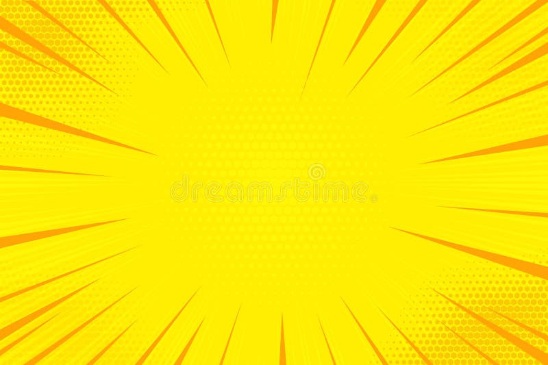 Comic Yellow Background with Pop Art Cartoon Rays. Vector Sunburst ...