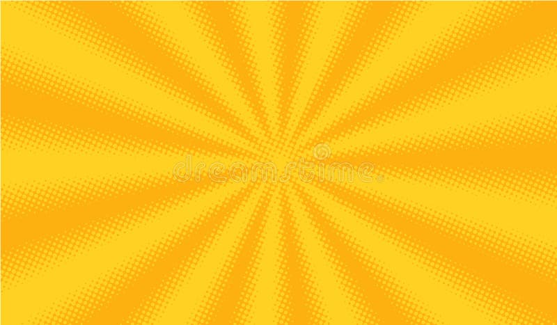 Comic Yellow Pop Art Background. Vector Retro Sun Burst Pattern with ...