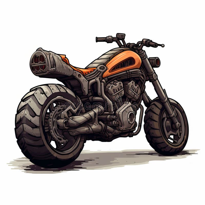 Comical Apocalyptic Motorcycle Vector with Intense Shading Stock ...