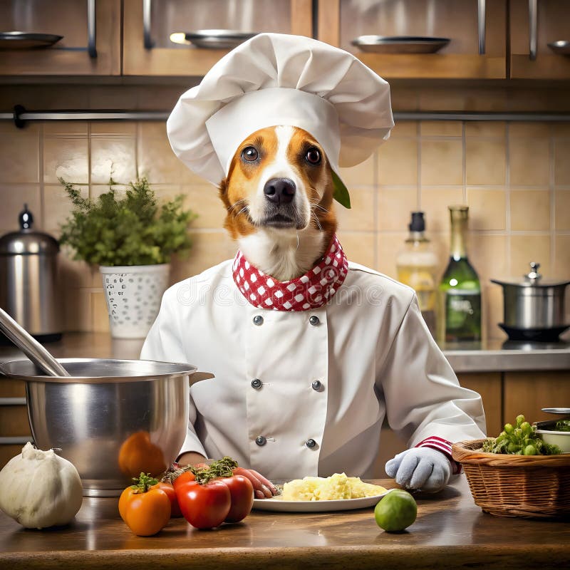 A Comical Dog Chef Prepares Dinner in a Chaotic Kitchen Stock ...
