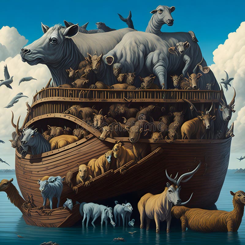 Comical Image of a Whimsical Noah S Ark Overflowing with Animals and ...