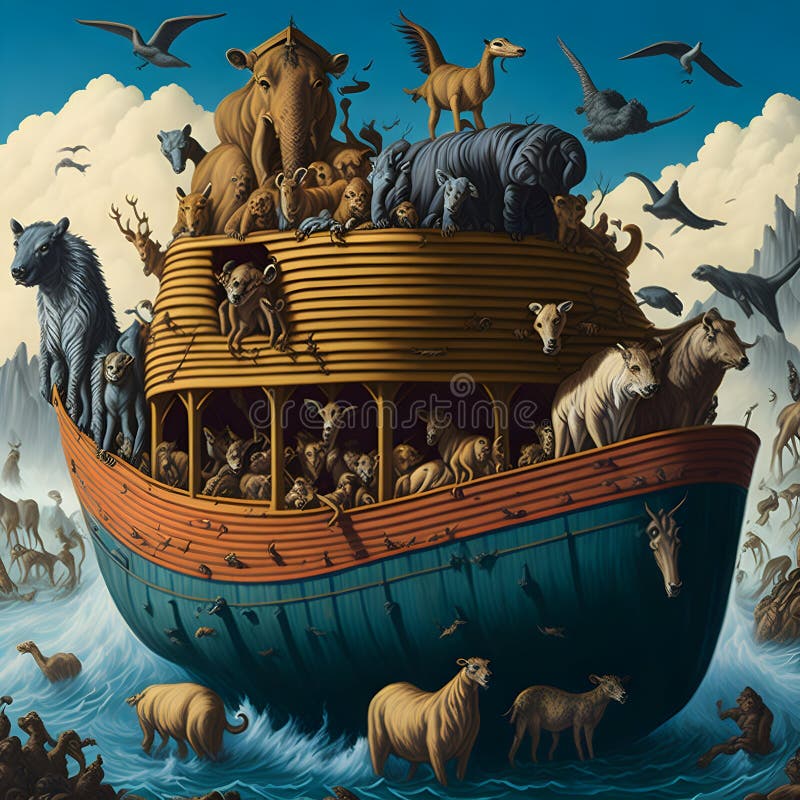 Comical Image of a Whimsical Noah S Ark Overflowing with Animals and ...