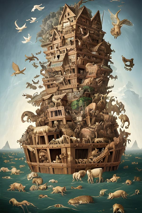Comical Image of a Whimsical Noah S Ark Overflowing with Animals and ...