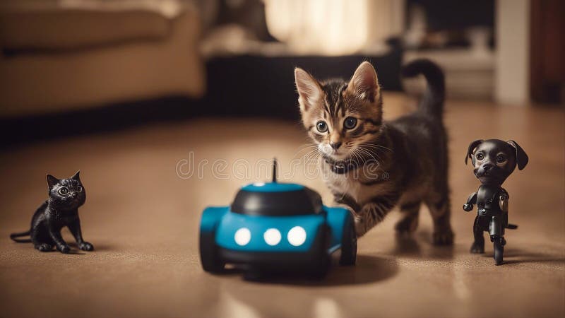A Comical of a Kitten Chasing a Rc Remote Control Car Stock ...