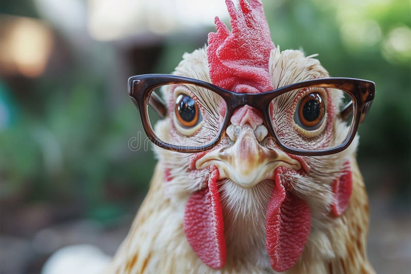 A Close-up Shot of a Chicken Wearing Glasses Stock Illustration ...