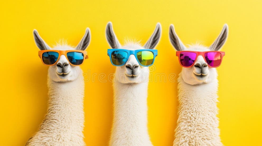Comical Llama Picture with Three Animals Sporting Sunglasses Stock ...