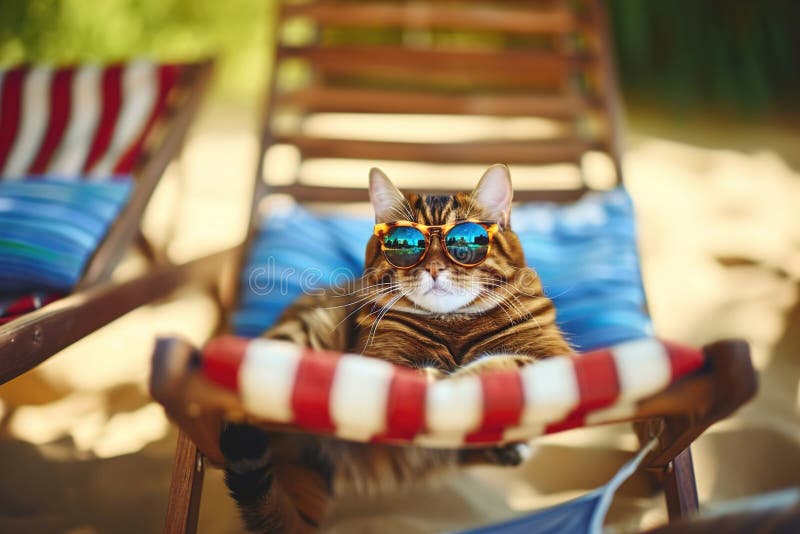 A Comical Moment of a Funny Looking Cat Wearing Sunglasses Lying on a ...