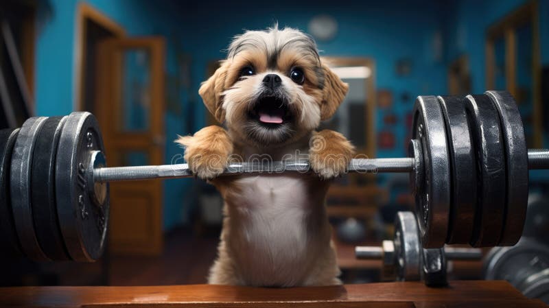 Comical Pup Exercises, Gym Escapades Entertain Viewers. Stock ...