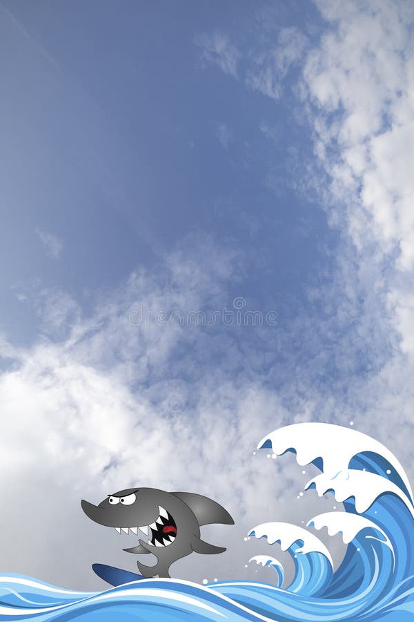 Shark and Surfer Riding on Water Wave. Stock Vector - Illustration of ...