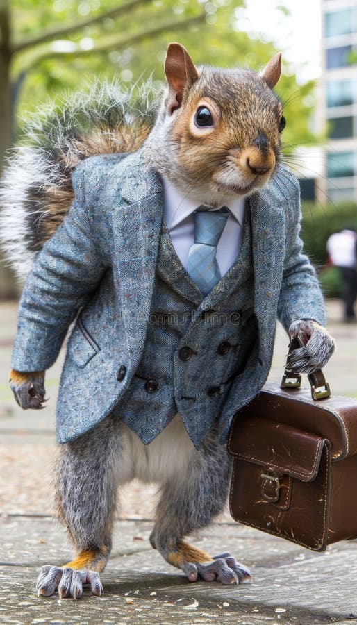 A Comical Squirrel Dressed As a Businessman, Walking Confidently with ...