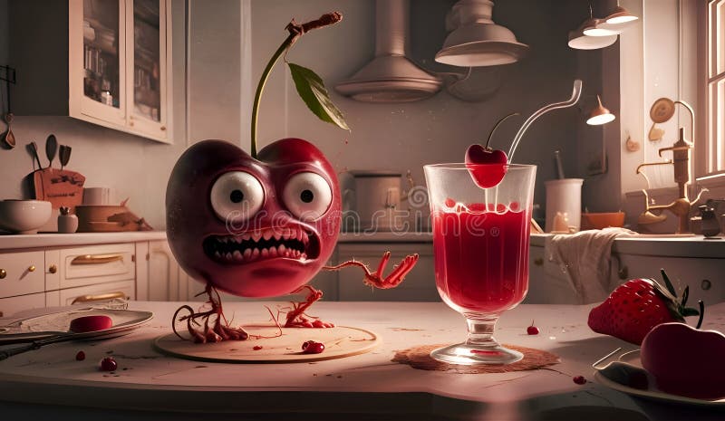 Comical and Surreal Image of a Cherry, Looking with Expression of ...