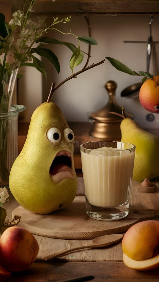 Comical and Surreal Image of Pear, Looking with Expression of Horror ...