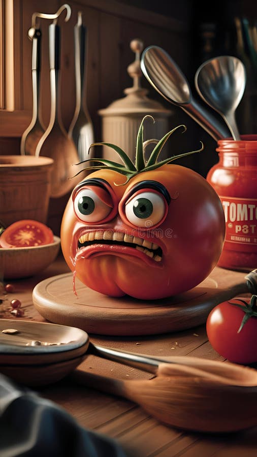 Comical and Surreal Image of a Tomato, Looking with Expression of Angry ...