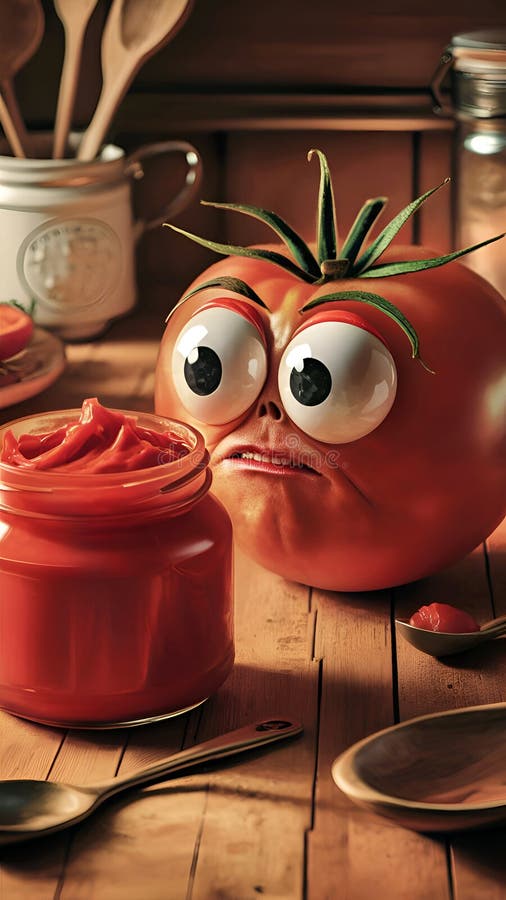 Comical and Surreal Image of a Tomato, Looking with Expression of ...
