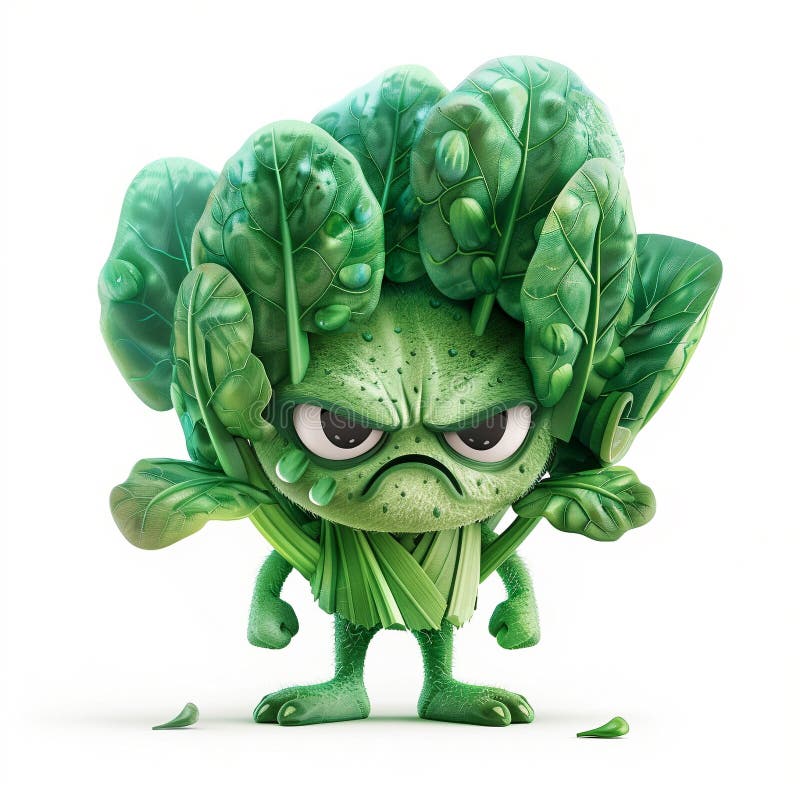 Grumpy Cartoon Vegetable Character with Leafy Greens and Angry ...