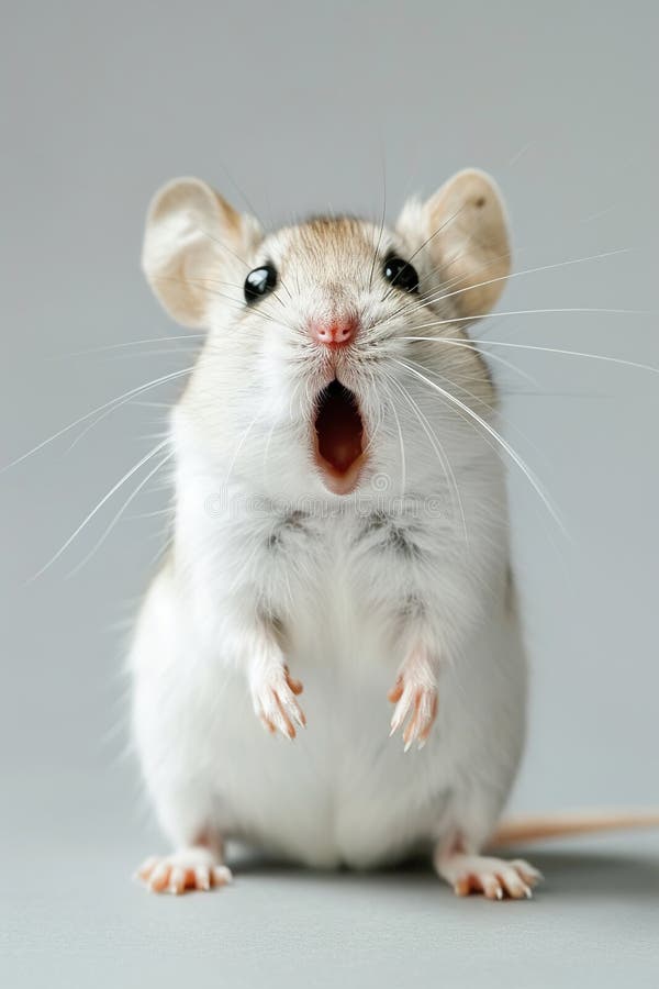 Comical White Mouse with a Surprised Expression on Grey Background ...
