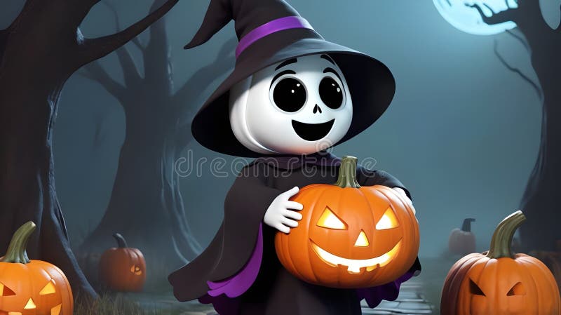 Lively Halloween Scene with Bouncing Ghosts and Pumpkins Stock ...