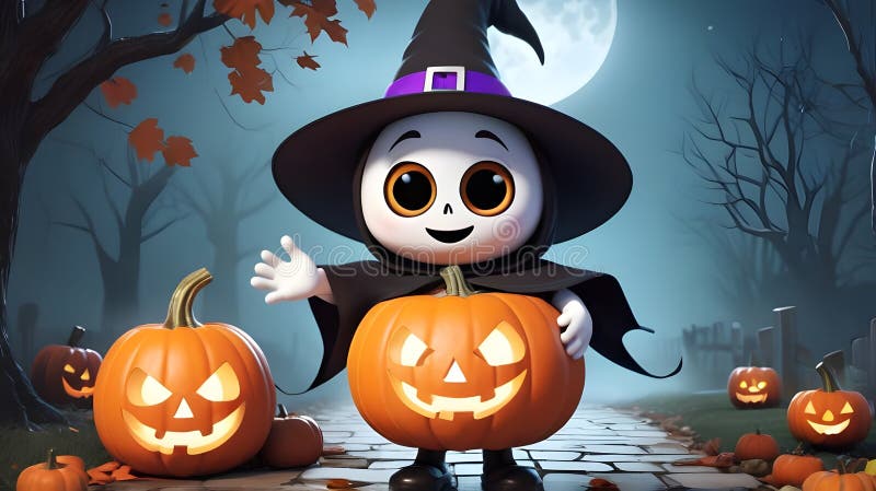 3d Halloween Animation Joyful Ghosts and Pumpkins Stock Illustration ...