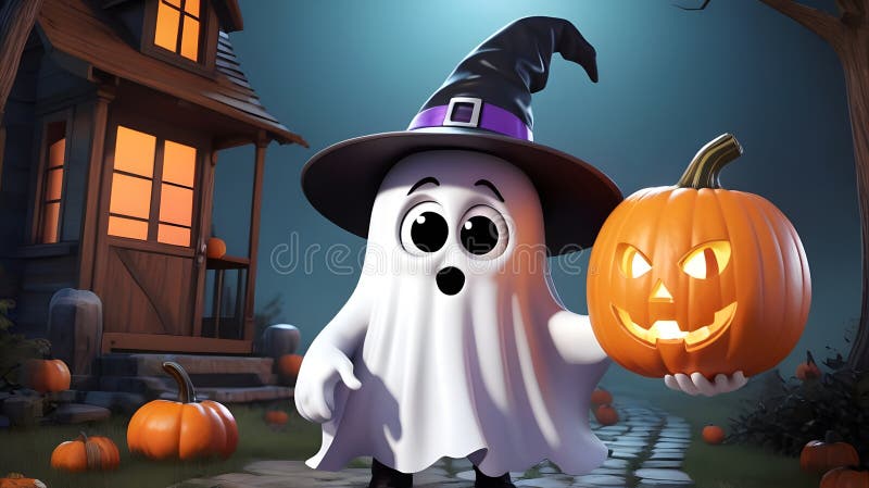 Halloween Fun Bouncing Ghosts and Pumpkins Together Stock Illustration ...