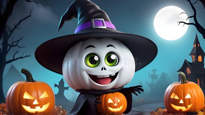 Quirky 3d Halloween Animation with Cute Ghost Characters Stock ...