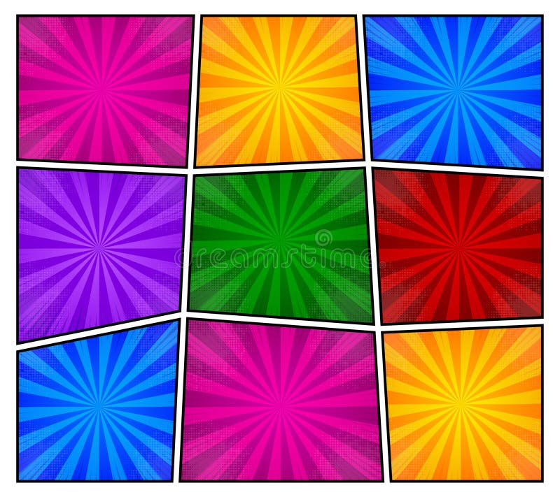 Comics Blank in Pop Art Design. Comic Book Page Template. Radial ...