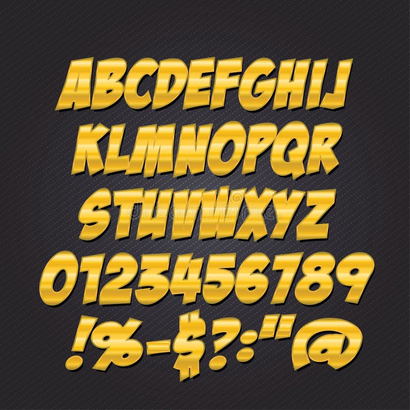 Comics Metal Gold Letters Style Alphabet Collection Set. Stock Vector ...