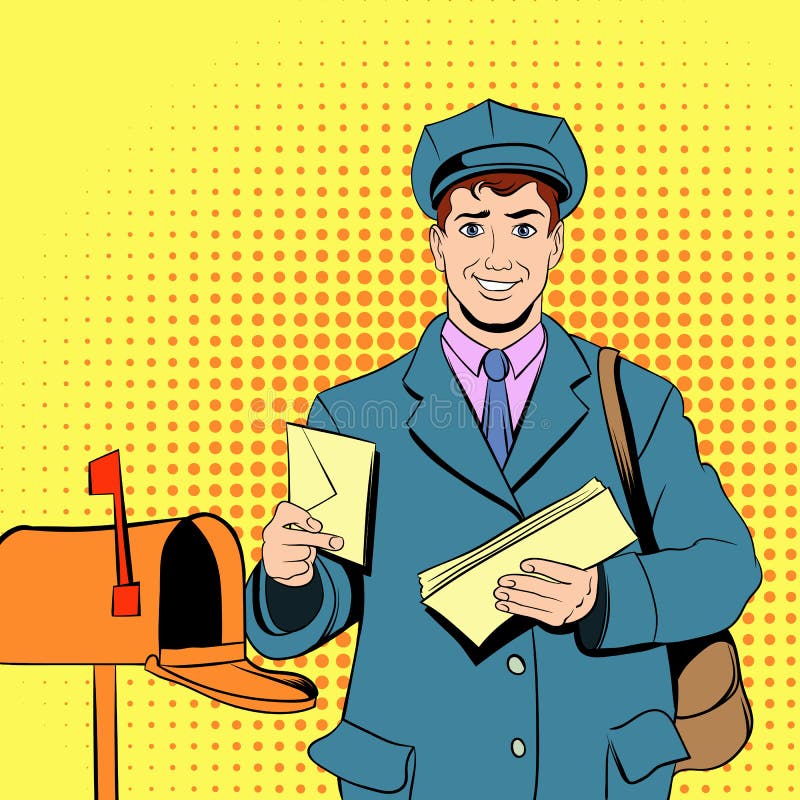 Comics Postman Holding Mail and Bag Stock Vector - Illustration of ...