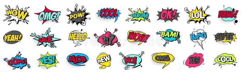 Comics Speech Bubble Collection with Halftone. Set of Cartoon Comics Bubble Elements Stock ...