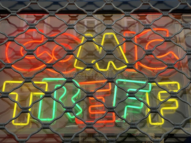 Comics Store Neon Lights Glowing Stock Photo - Image of consumerism ...