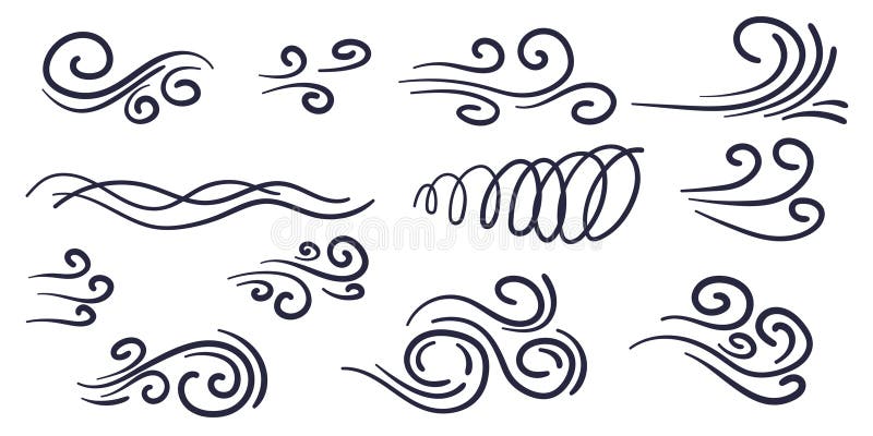 Comics Style Doodle Wind Motion Collection. Hand Drawn Vector ...