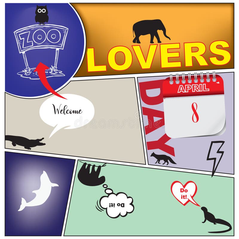 Comics for Zoo Lovers Day stock vector. Illustration of effect - 145525850