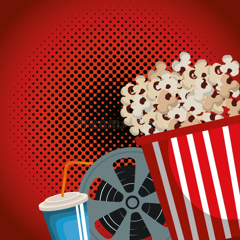 Comida Del Cine Con Los Iconos Del Cine Del Sistema Ilustración del ...