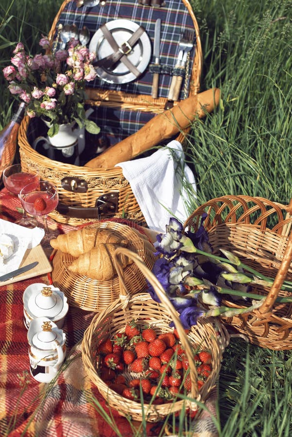 Comida Diferente En Un Picnic En El Parque Imagen de archivo - Imagen ...