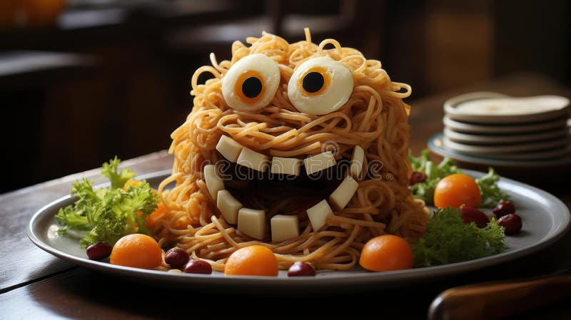 Comida Divertida Pasta Monstruo Stock de ilustración - Ilustración de ...