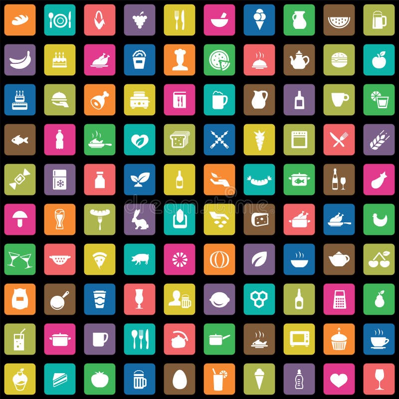 Comida 100 Iconos Universal Para Ilustración del Vector - Ilustración ...
