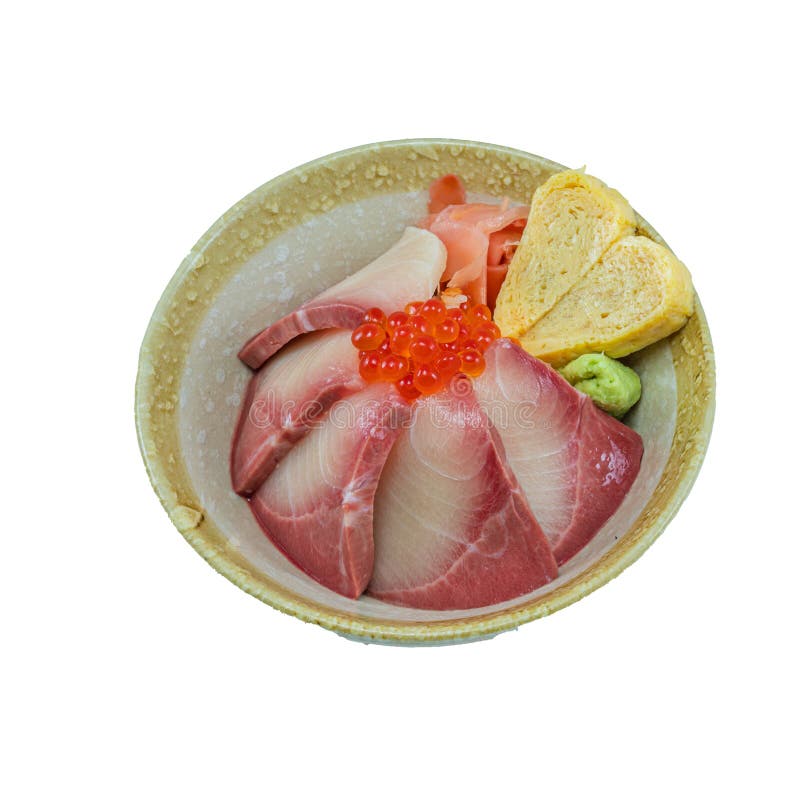 Comida Japonesa : Hamachi Ikura Don Con Huevo Dulce Foto de archivo ...