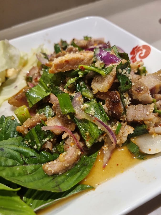 Comida Picante De Ensalada De Cerdo Picada Thai Foto de archivo ...